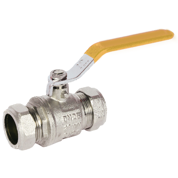 22mm ART89 Brass Ball Valve Yellow Lever CxC Ends PN25