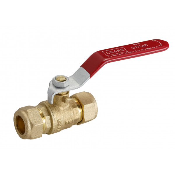 15mm D171AC Compression DZR Brass Ball Valve Red Lever PN16