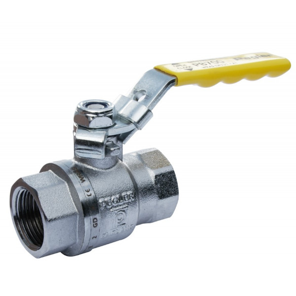 32mm PB700 Chrome Plated Brass Ball Valve Yellow Lever PN40 FxF